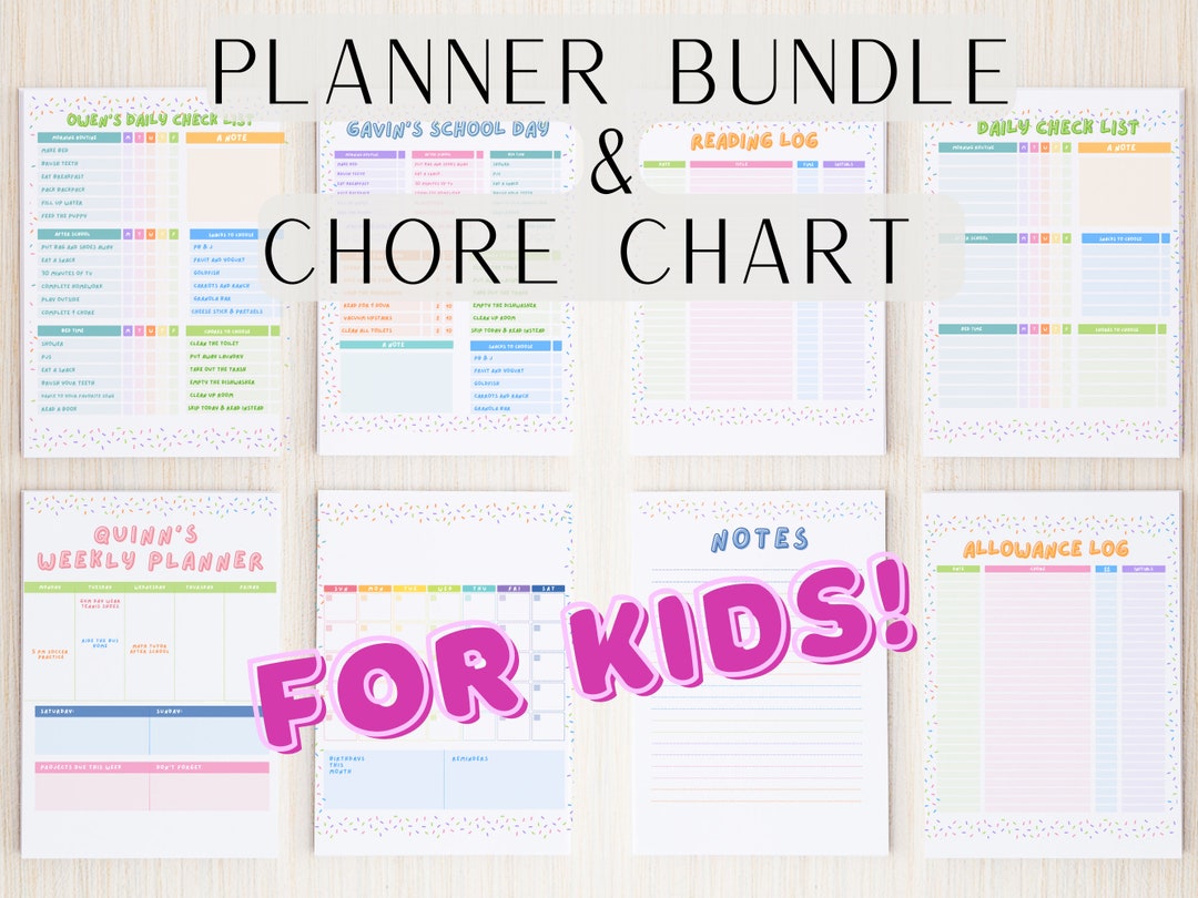 Kids Chore Chart, Kids Planner Bundle, Kids Chore Chart Printable, Kids ...