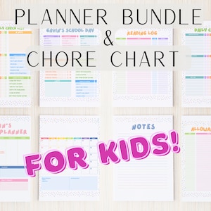Kids Chore Chart, Kids Planner Bundle, Kids Chore Chart Printable, Kids ...