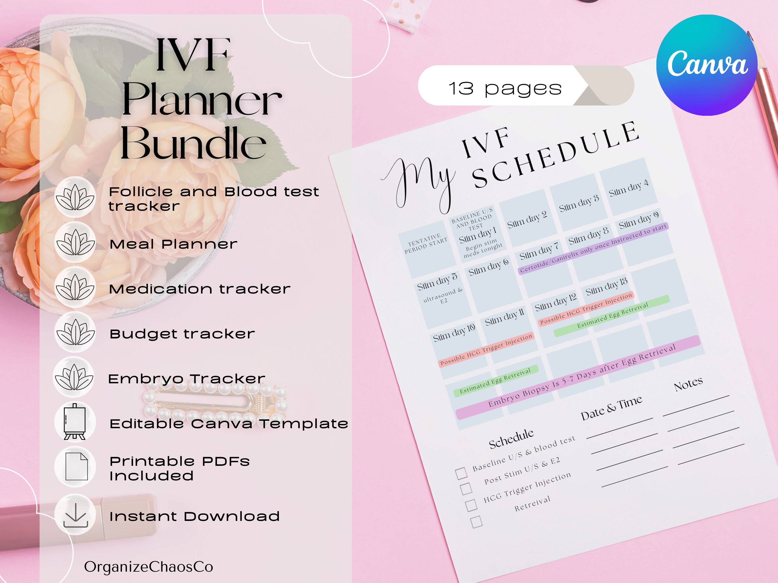 IVF Planner Bundle, IVF Calendar, Canva Planner, Digital Download, IVF ...