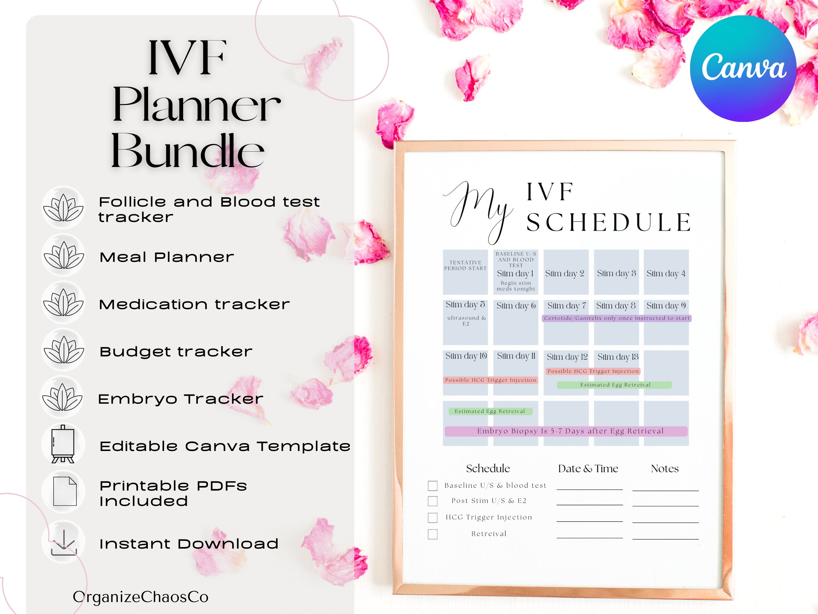 IVF Planner Bundle, IVF Calendar, Canva Planner, Digital Download, IVF ...
