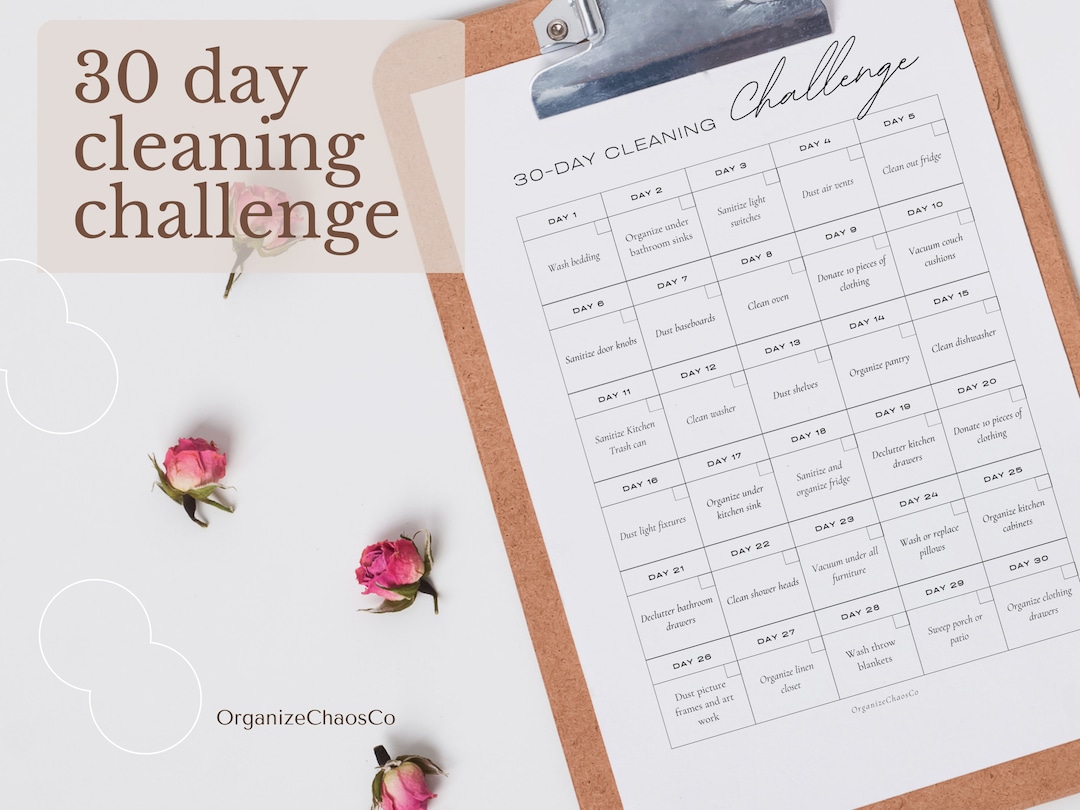 30 Day Cleaning Challenge, Minimalist Cleaning Schedule Printable ...