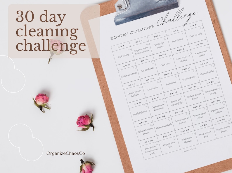30 Day Cleaning Challenge, Minimalist Cleaning Schedule Printable ...