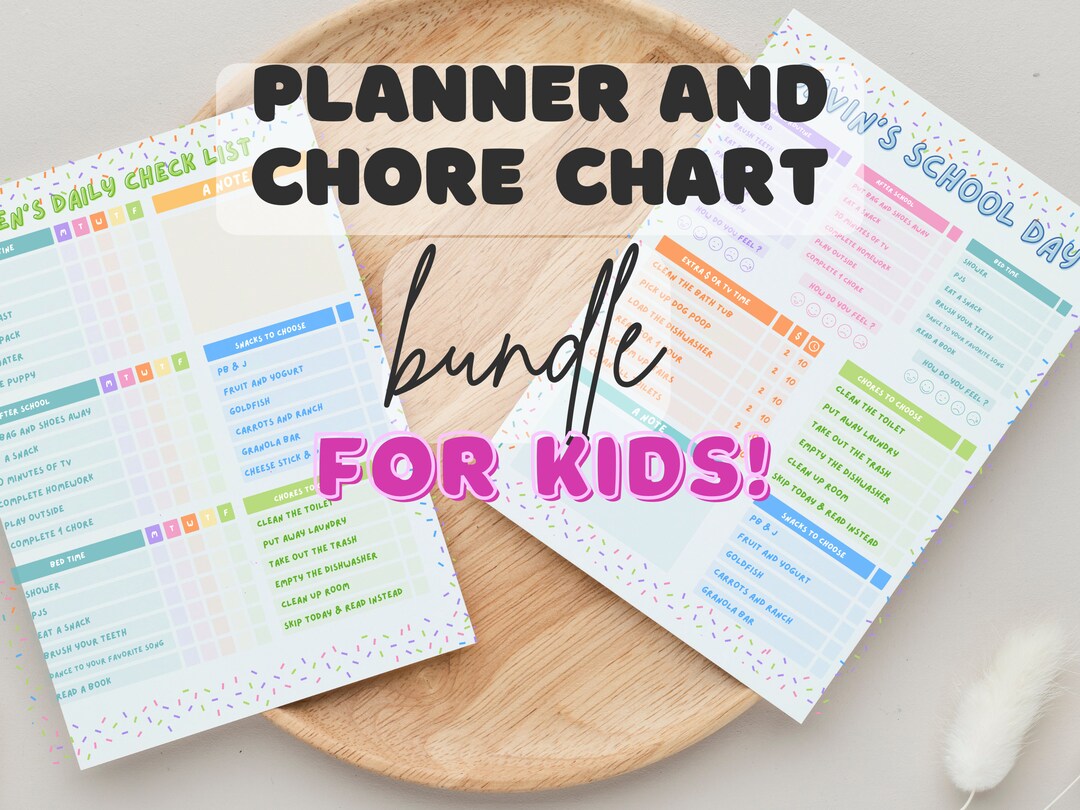 Kids Chore Chart, Kids Planner Bundle, Kids Chore Chart Printable, Kids ...