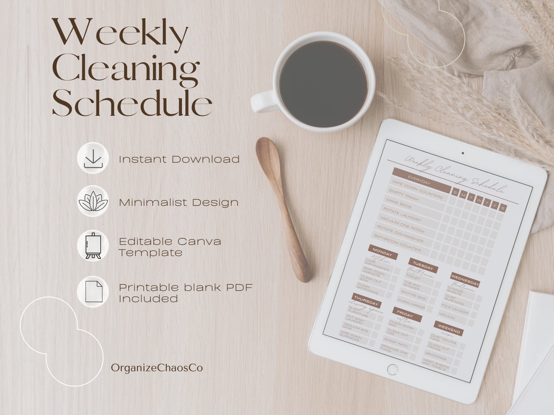 Minimalist Cleaning Schedule Printable Weekly Cleaning Checklist and ...