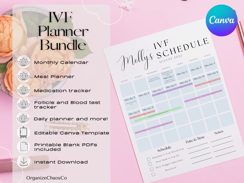 IVF Planner Bundle, IVF Calendar, Canva Planner, Digital Download, IVF ...