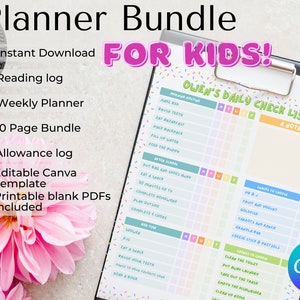Kids Chore Chart, Kids Planner Bundle, Kids Chore Chart Printable, Kids ...