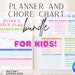 Kids Chore Chart, Kids Planner Bundle, Kids Chore Chart Printable, Kids ...