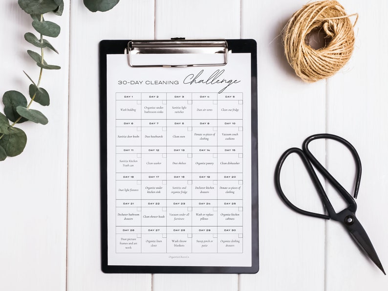 30 Day Cleaning Challenge, Minimalist Cleaning Schedule Printable ...