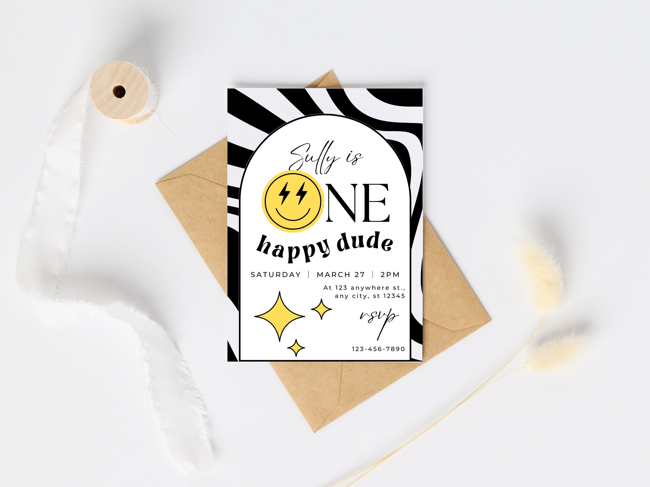 Wild One Birthday Invitation, First Birthday Invitation, One Happy Dude ...