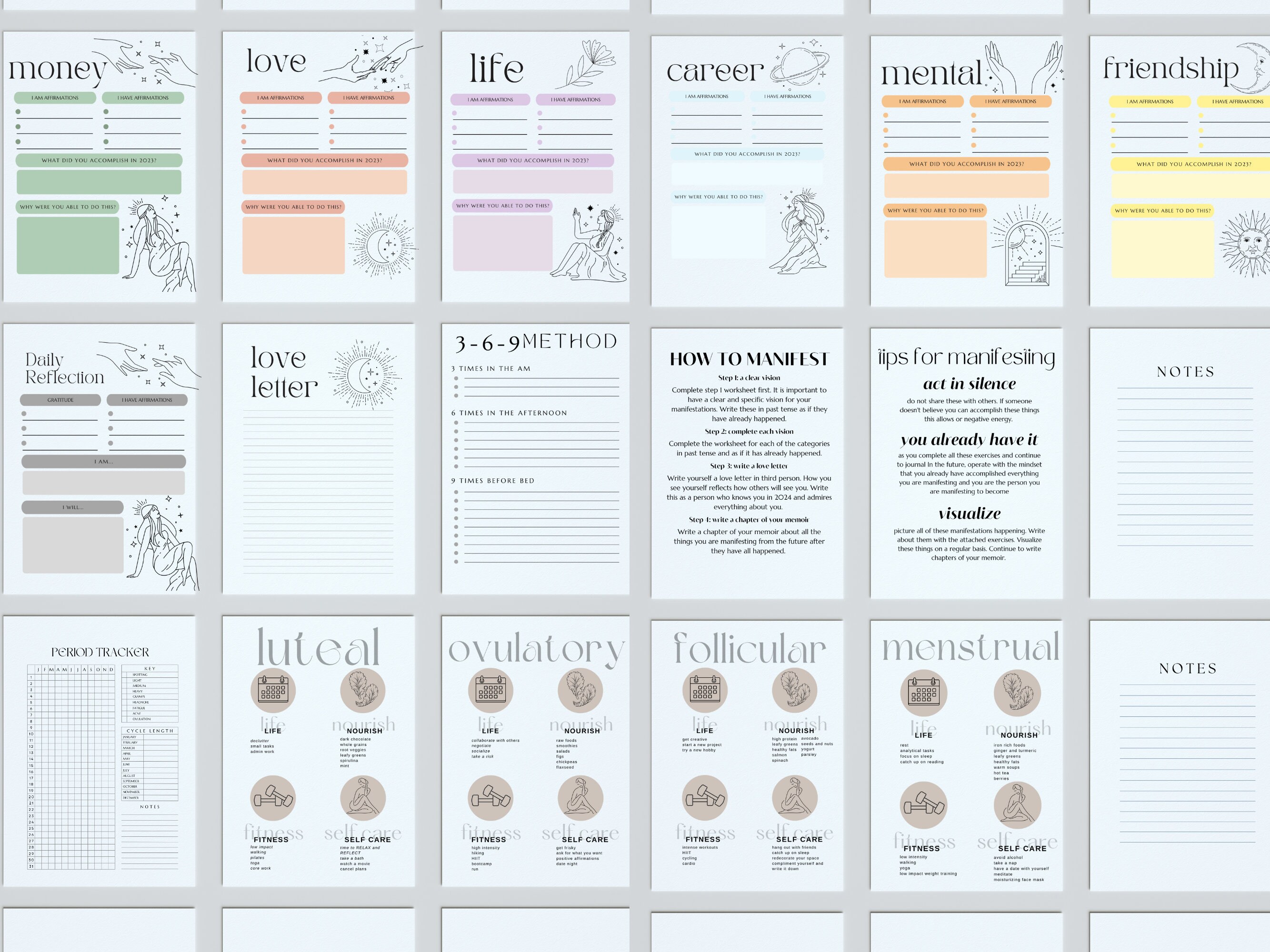 Self Care Digital Planner, Goals Year, Period Tracker, Weekly Habit ...