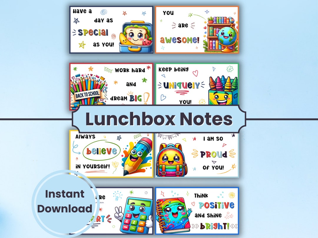 School Lunchbox Notes for Kids | Instant Download | Kawaii Lunchbox ...