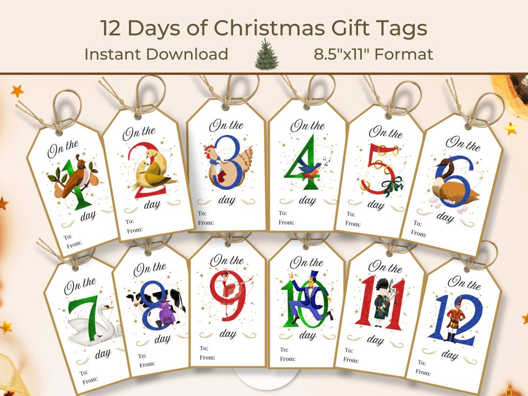 12 Days of Christmas Gift Tags, Classic Christmas Printable, Christmas ...