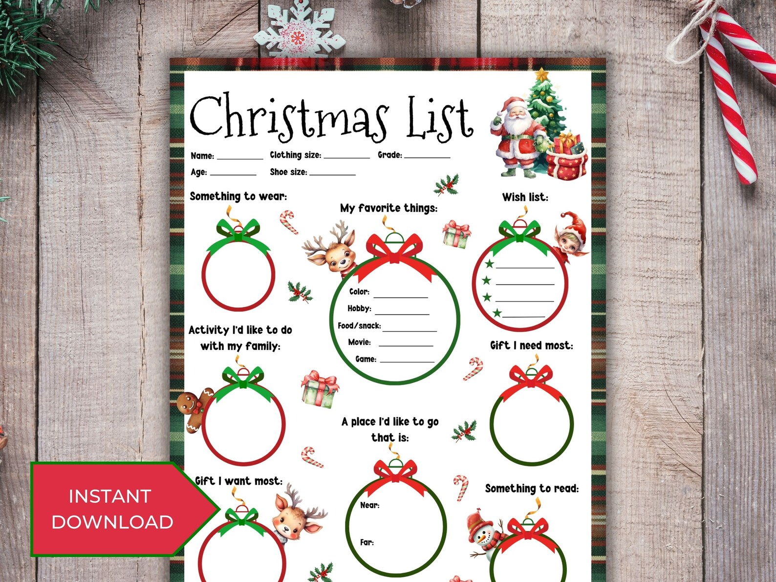 Christmas List for Children, Santa Letter, Christmas Printable, Santa ...