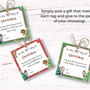 12 Days of Christmas Gift Tags, Christmas Countdown, Christmas ...