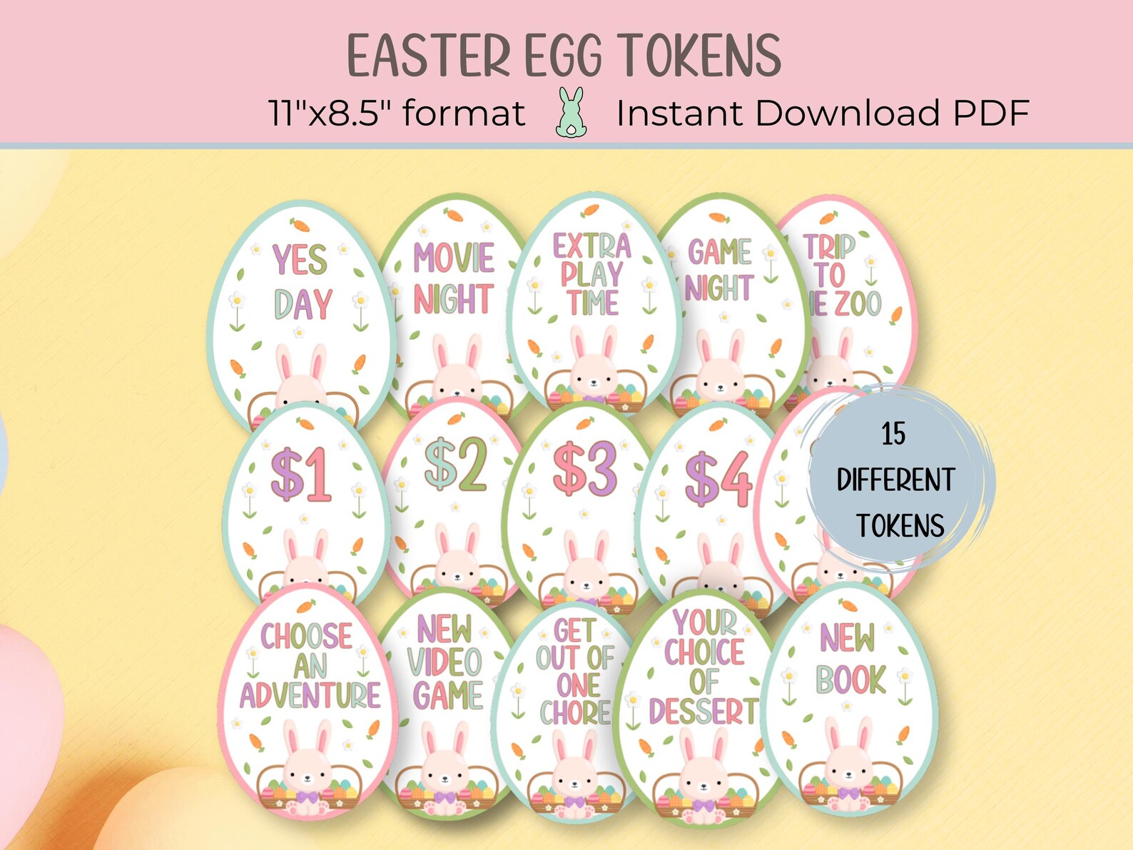 Easter Egg Tokens Printable, Easter Coupons, Easter Gift Ideas, Bunny ...