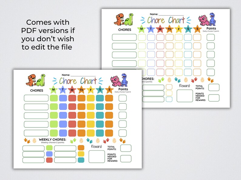 Editable Kids Chore Chart, Chore Chart for Kids Printable, Dinosaur ...