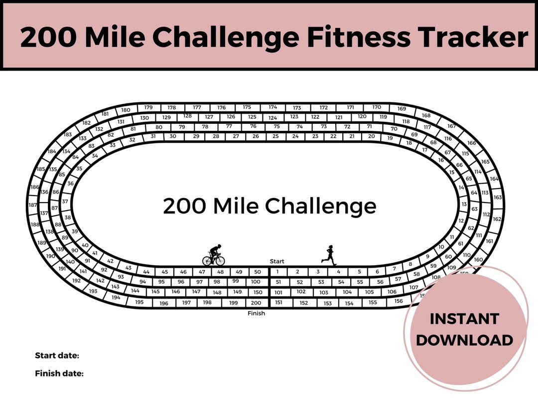 200 Mile Challenge Fitness Tracker | Instant Download | Exercise ...