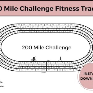 200 Mile Challenge Fitness Tracker | Instant Download | Exercise ...