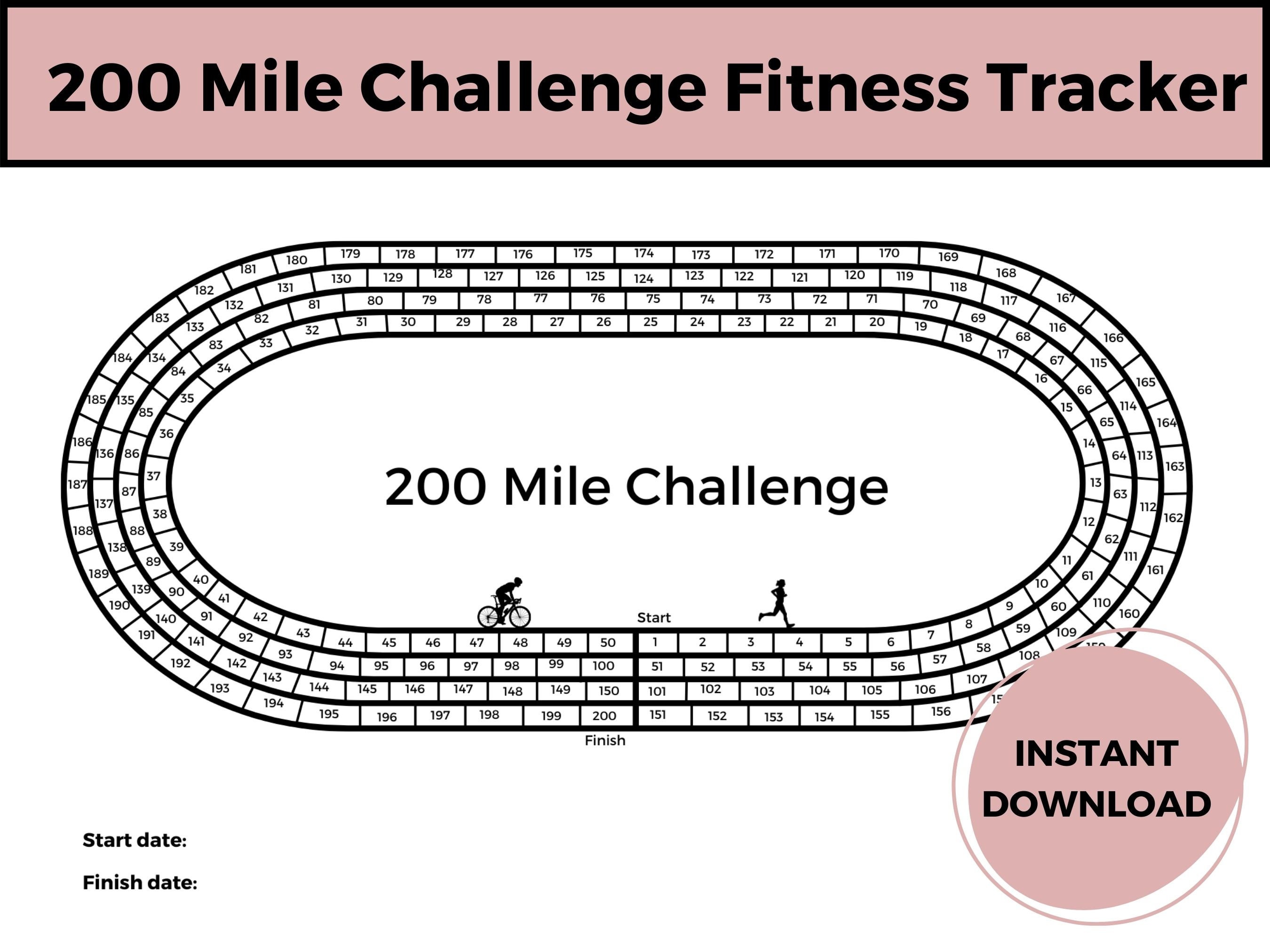 200 Mile Challenge Fitness Tracker | Instant Download | Exercise ...