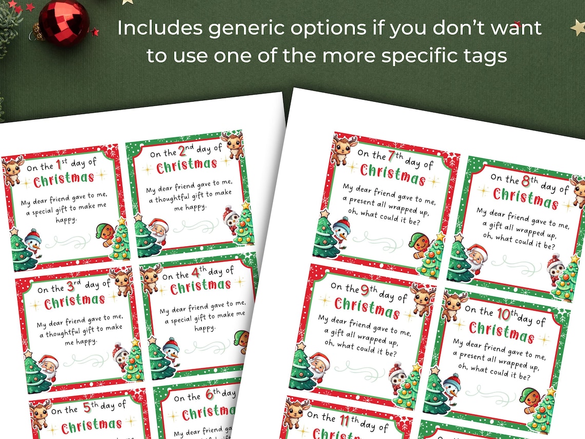 12 Days of Christmas Gift Tags, Christmas Countdown, Christmas ...