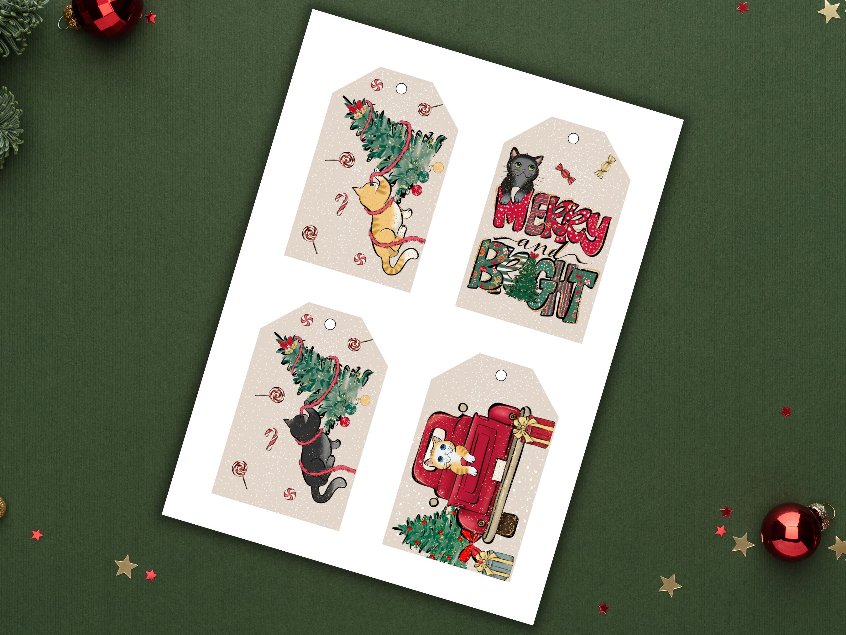 Cat Christmas Gift Tags Printable Gift Tags Cat Lover Gift - Etsy
