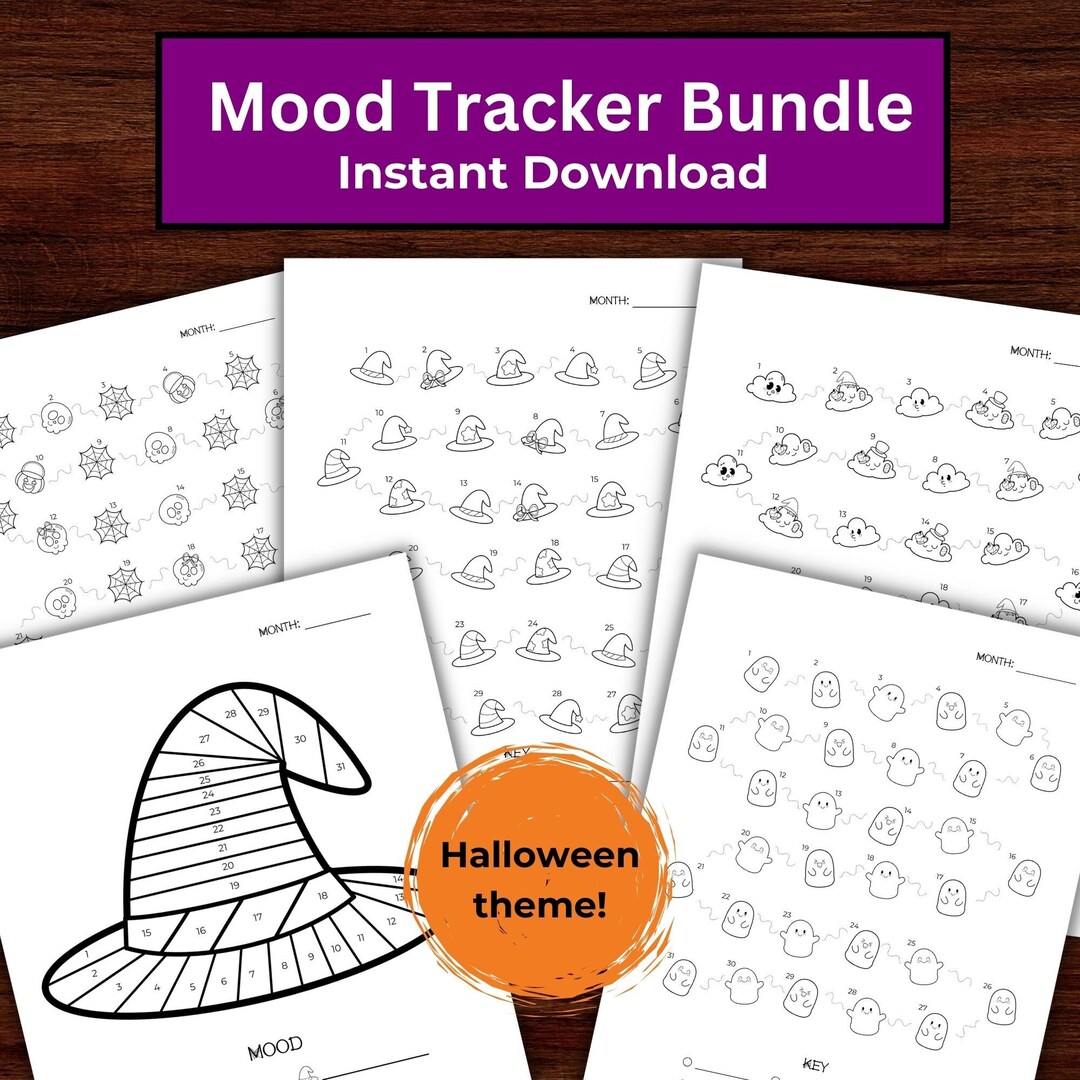 Mood Tracker Bundle, Habit Tracker, Witchy Halloween, Mood Tracker ...