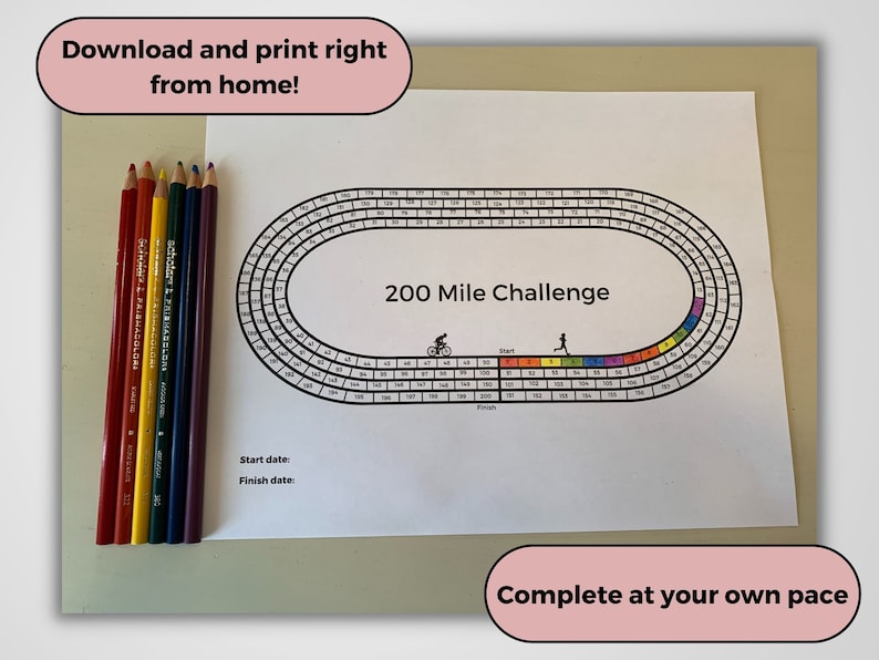 200 Mile Challenge Fitness Tracker | Instant Download | Exercise ...