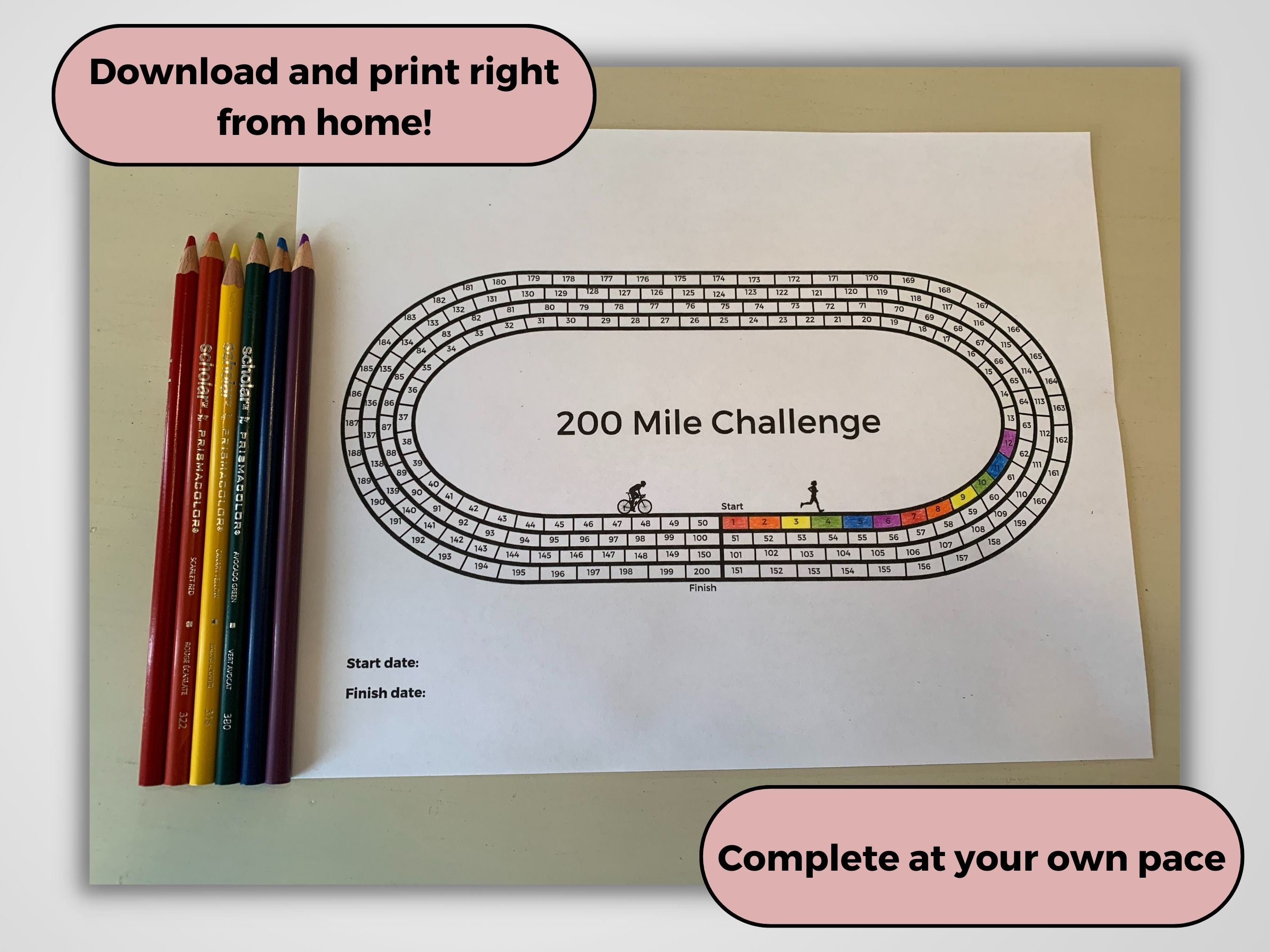 200 Mile Challenge Fitness Tracker | Instant Download | Exercise ...