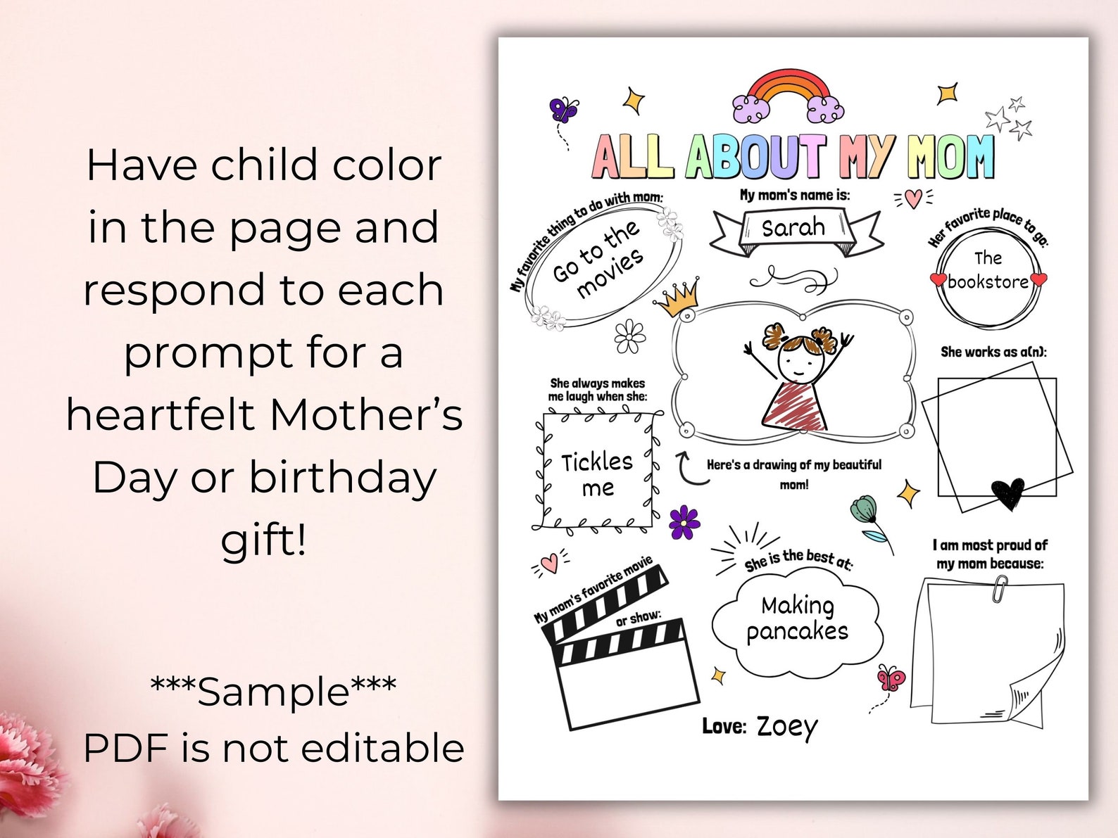 All About My Mom Coloring Page, Mother's Day Printable, Birthday Gift ...