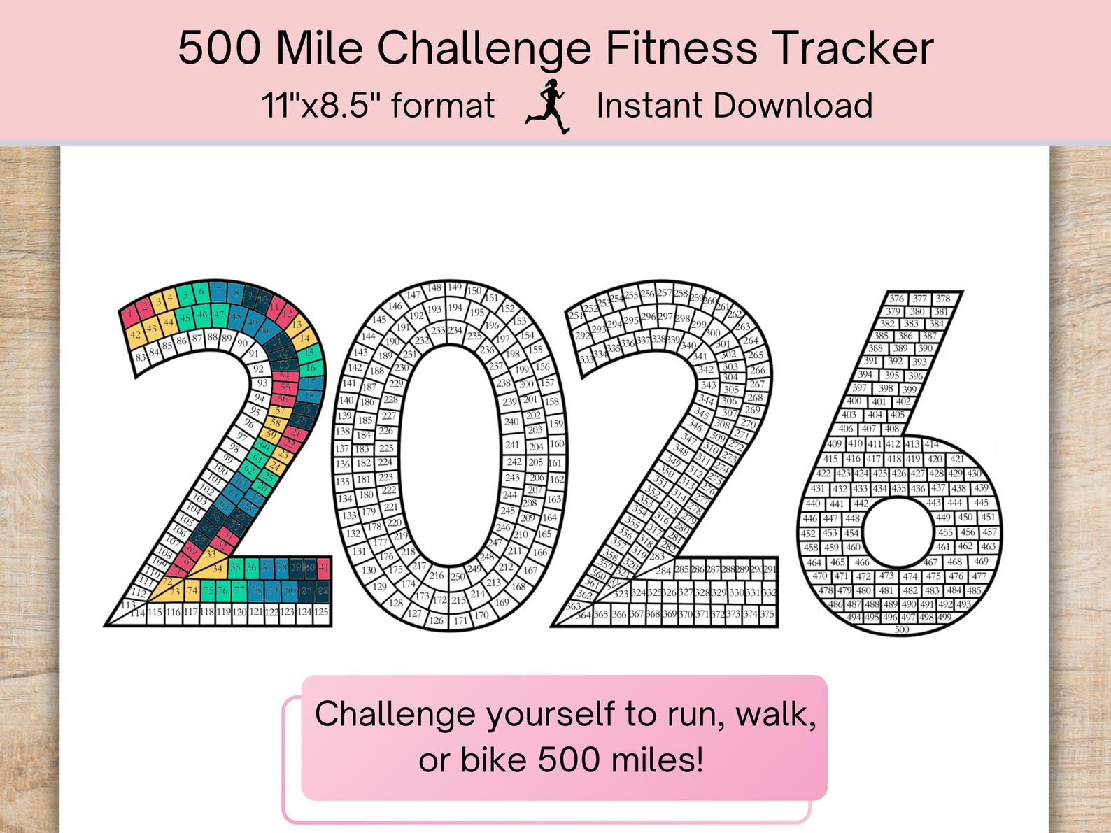 500 Mile Challenge Fitness Tracker | Goal Tracker | Exercise Tracker ...
