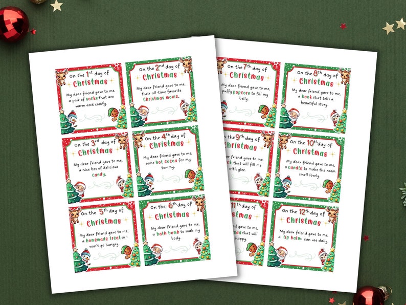 12 Days of Christmas Gift Tags, Christmas Countdown, Christmas ...
