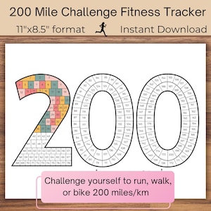 200 Mile Challenge Fitness Tracker | Goal Tracker | Exercise Tracker ...