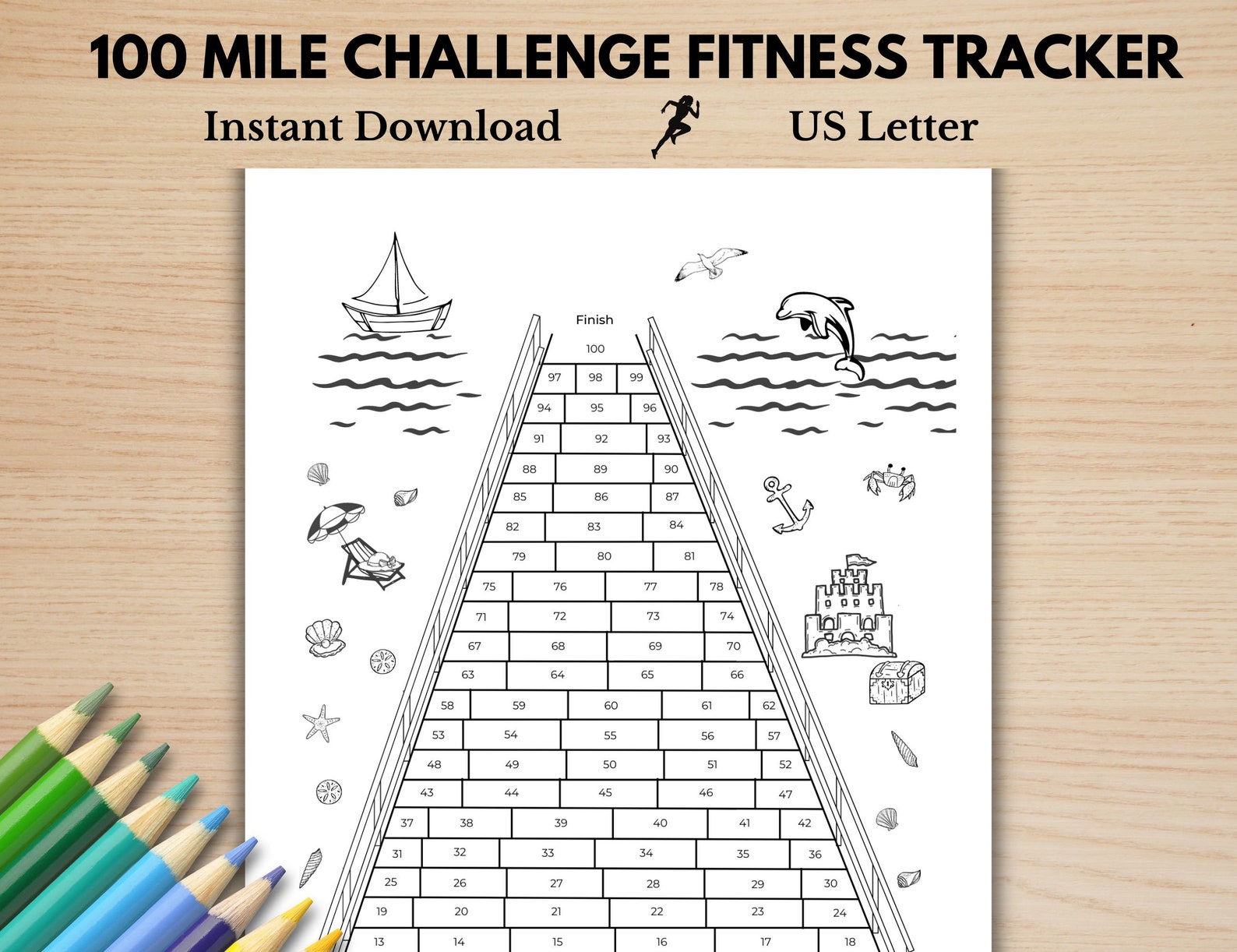 100 Mile Challenge Fitness Tracker Instant Download Exercise Tracker ...