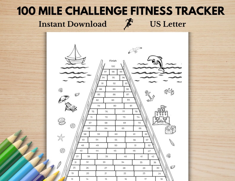 100 Mile Challenge Fitness Tracker | Instant Download | Exercise ...