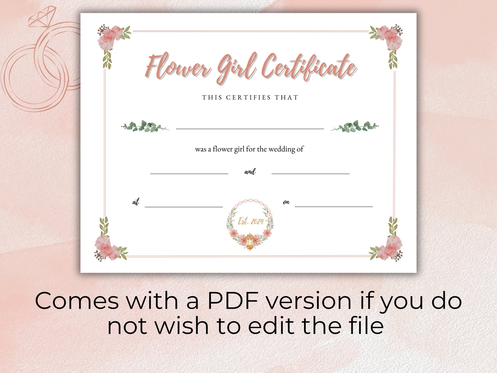 Editable Flower Girl Certificate, Flower Girl Gift, Wedding Keepsake ...