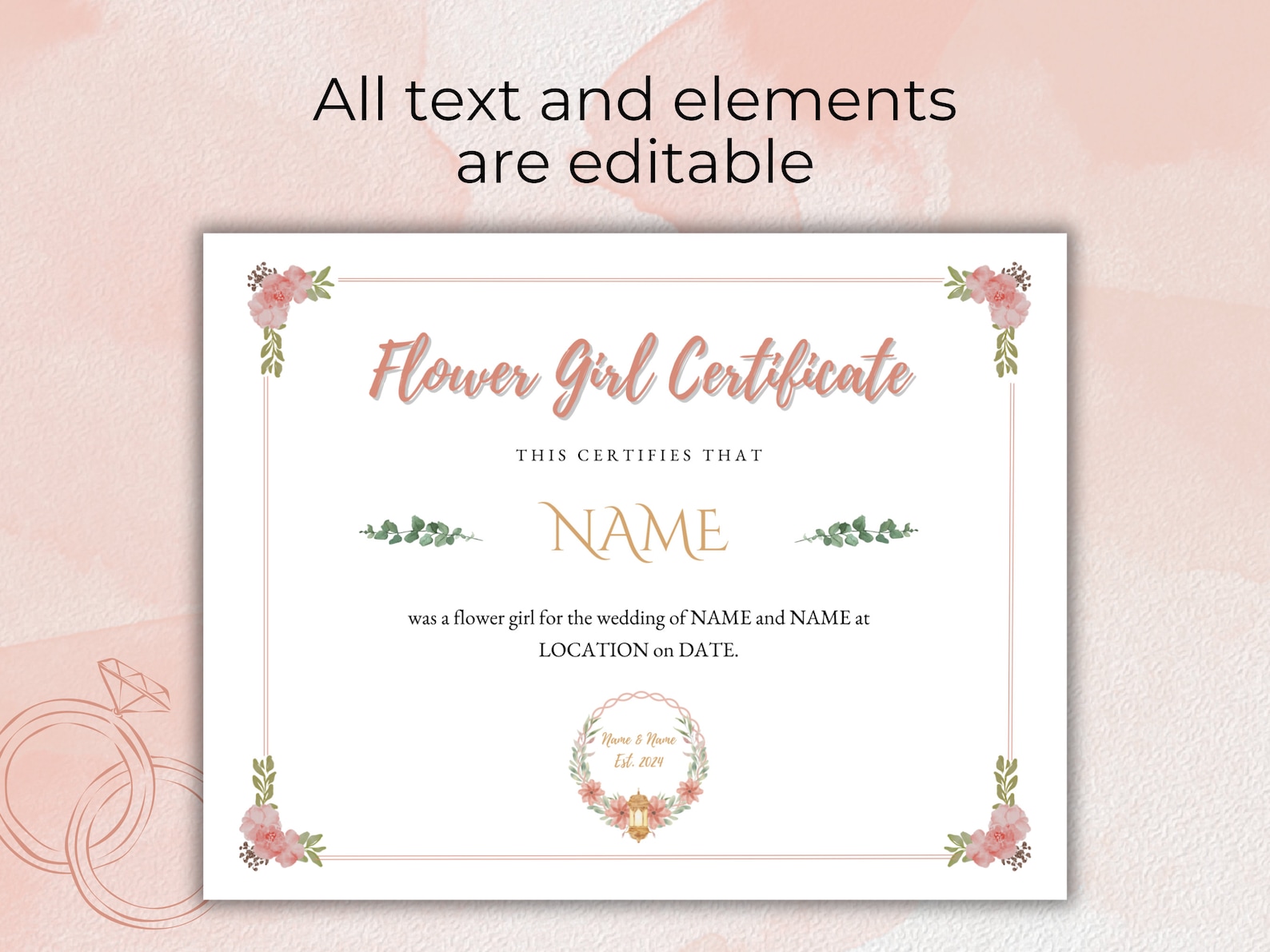Editable Flower Girl Certificate, Flower Girl Gift, Wedding Keepsake ...