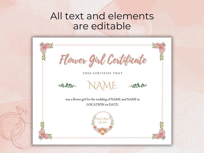 Editable Flower Girl Certificate, Flower Girl Gift, Wedding Keepsake ...