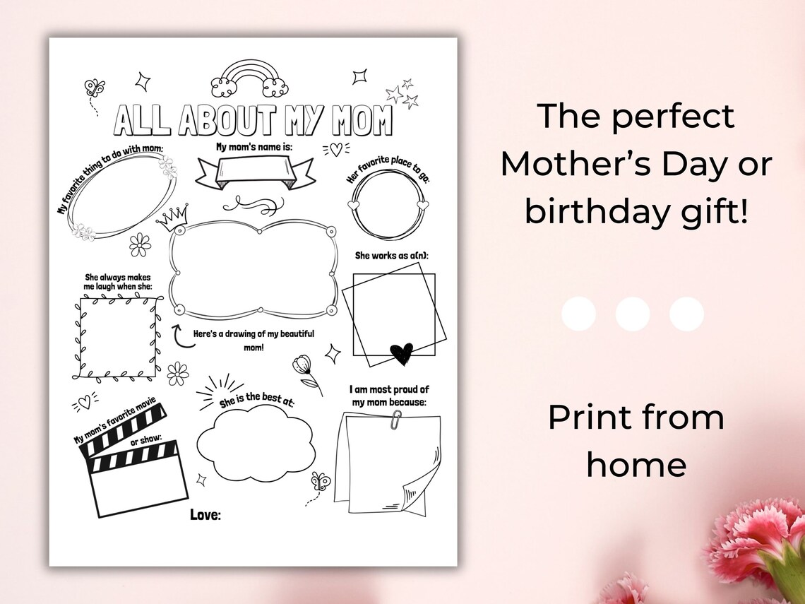 All About My Mom Coloring Page, Mother's Day Printable, Birthday Gift ...