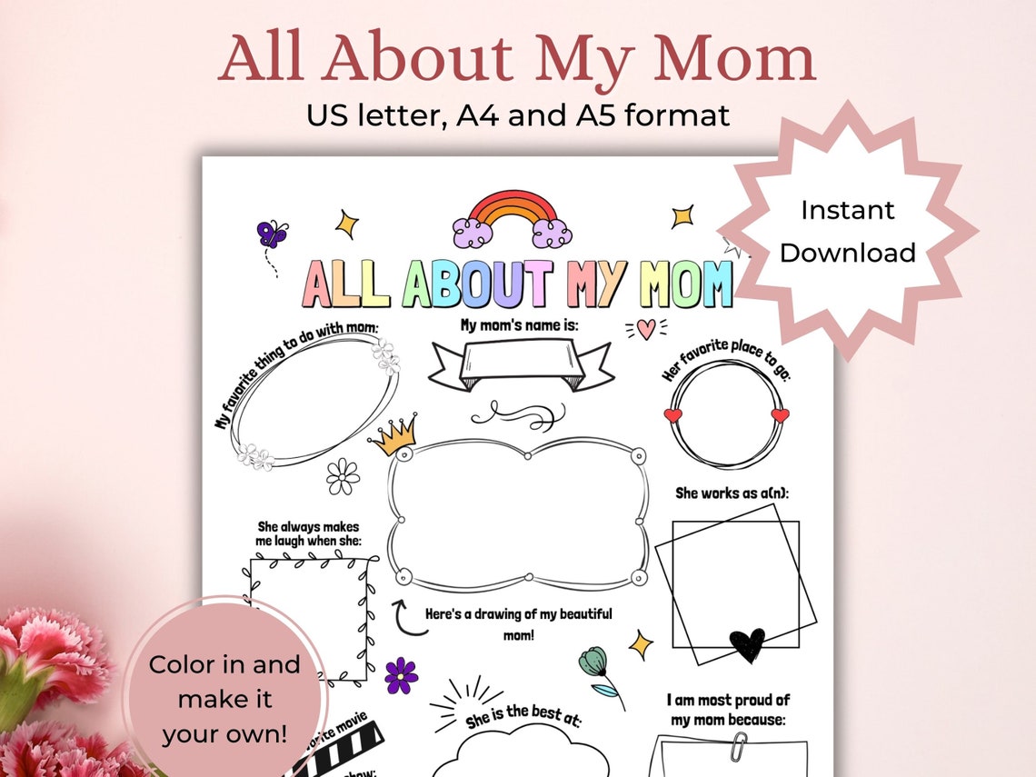 All About My Mom Coloring Page, Mother's Day Printable, Birthday Gift ...