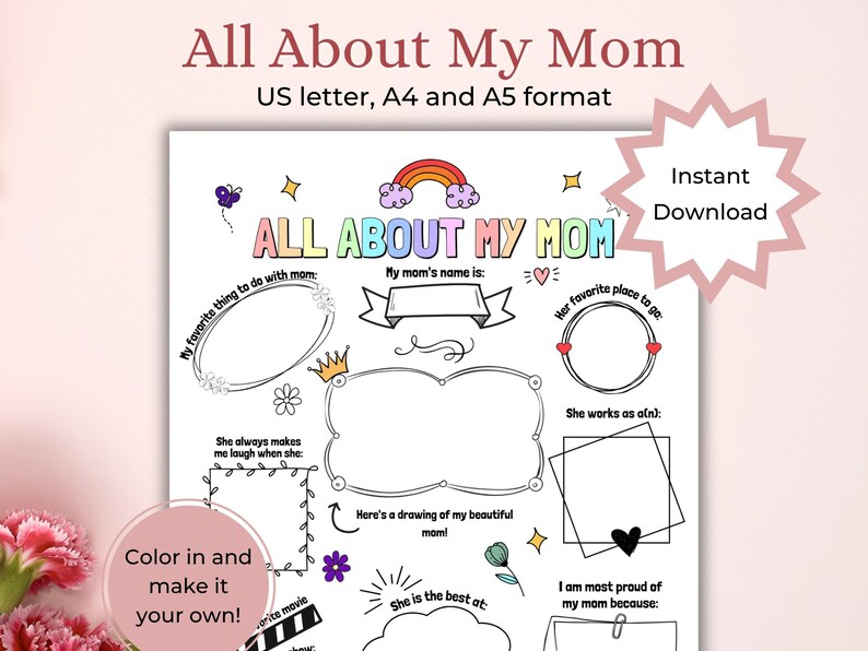 All About My Mom Coloring Page, Mother's Day Printable, Birthday Gift ...