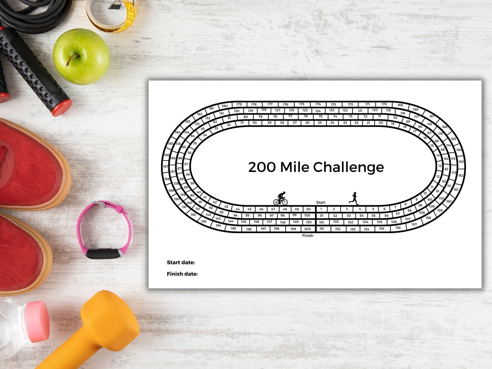 200 Mile Challenge Fitness Tracker | Instant Download | Exercise ...