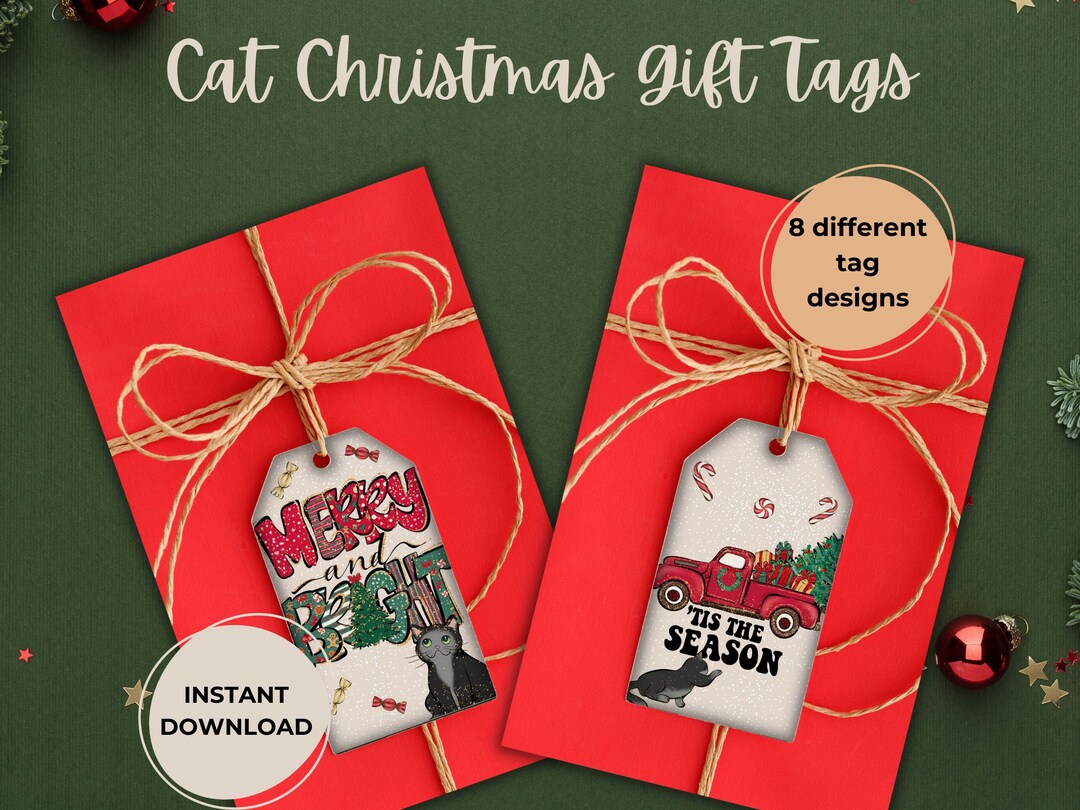 Cat Christmas Gift Tags, Printable Gift Tags, Cat Lover Gift for Women ...