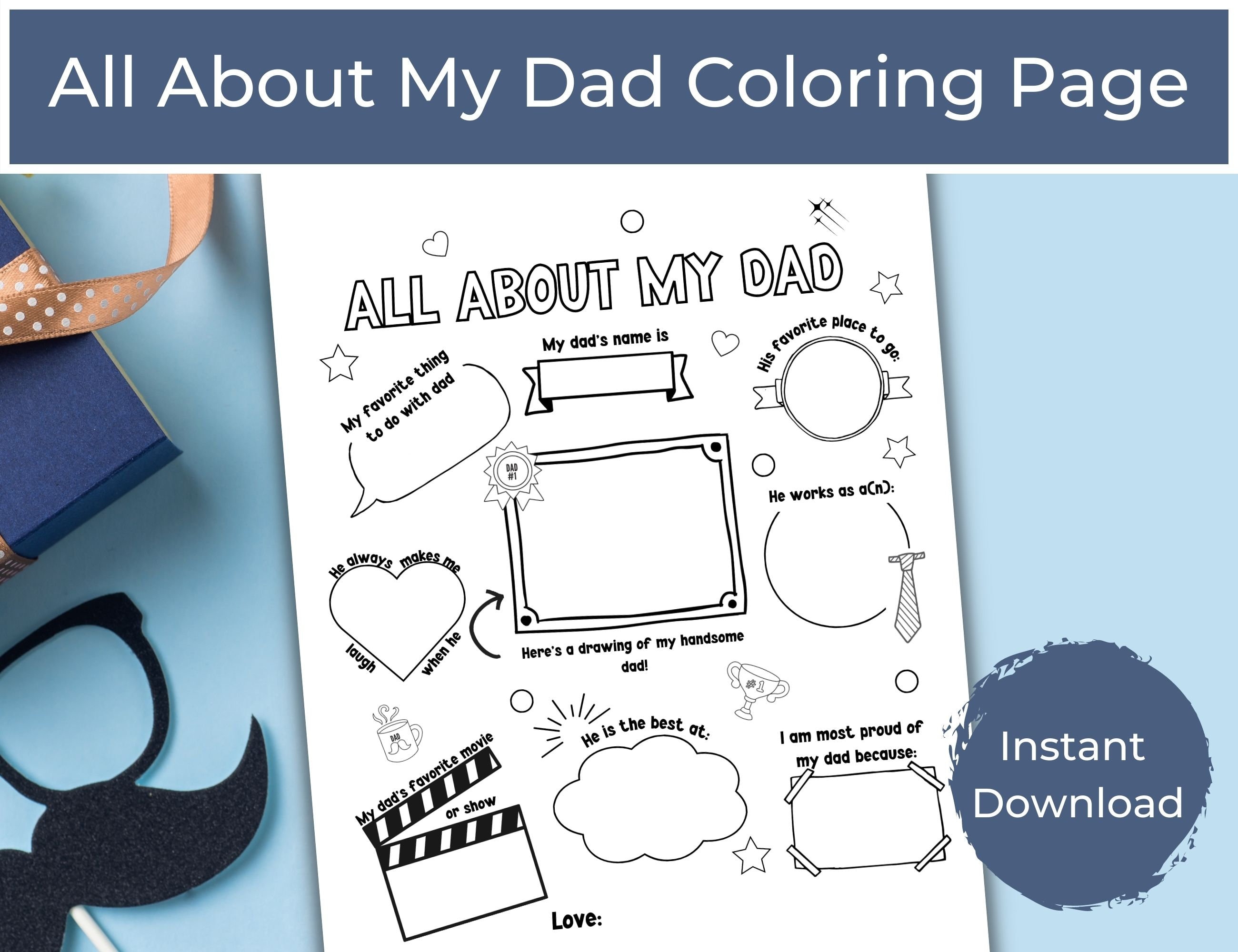 All About My Dad Coloring Page | Father's Day Printable | Birthday Gift ...
