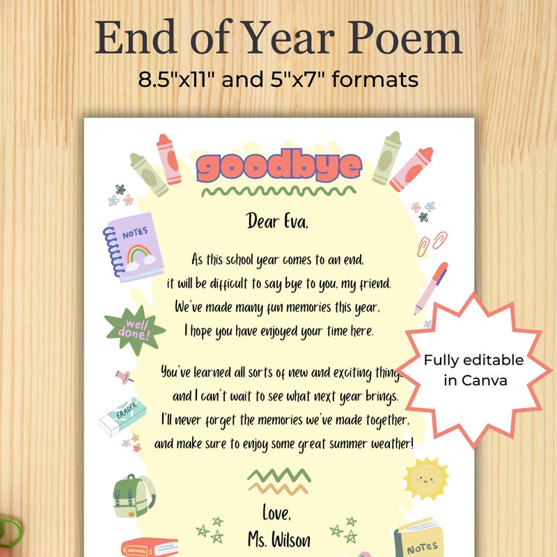 End of Year Class Poem - Etsy