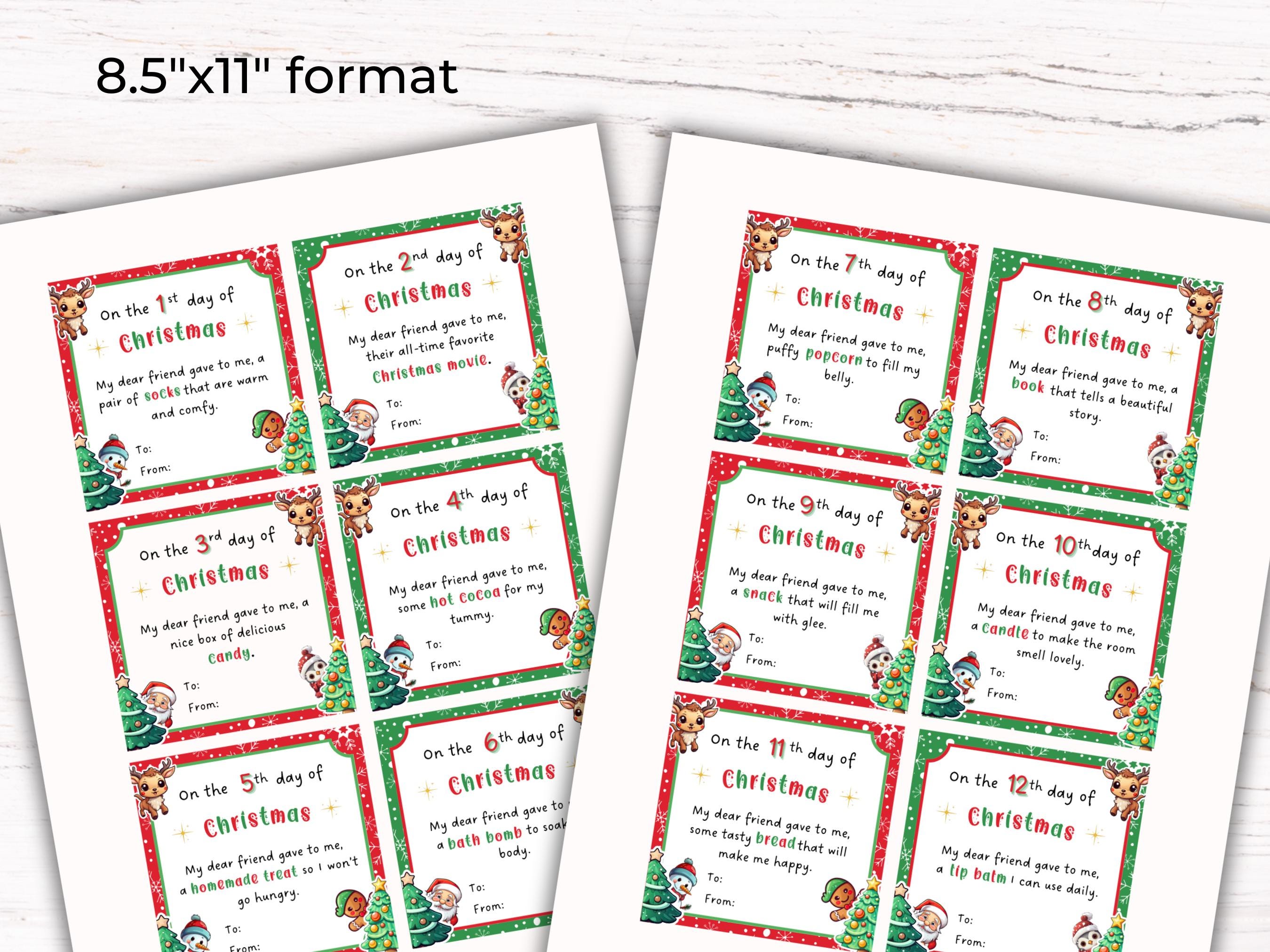 12 Days of Christmas Gift Tags, Christmas Countdown, Christmas ...