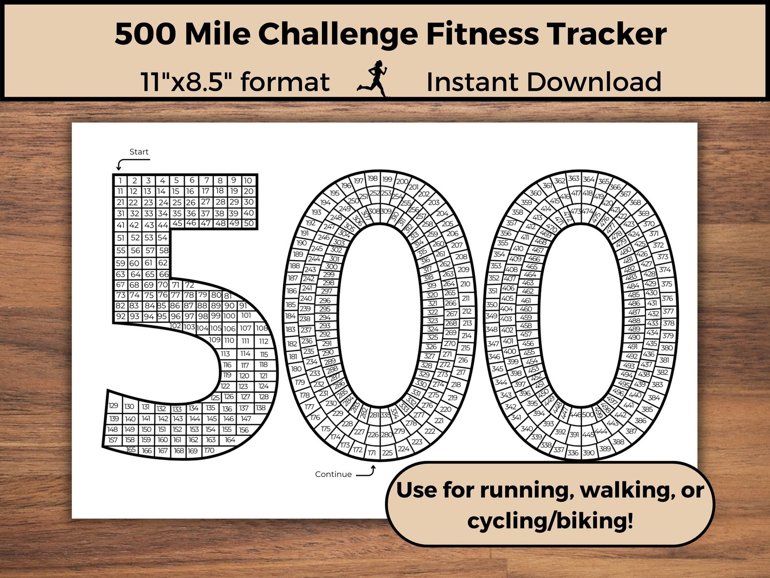 500 Mile Challenge Fitness Tracker | Goal Tracker | Exercise Tracker ...