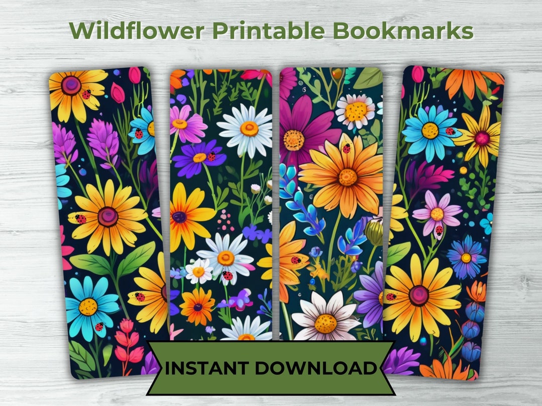 Wildflower Printable Bookmarks, Book Lover Gift, Unique Bookmarks ...