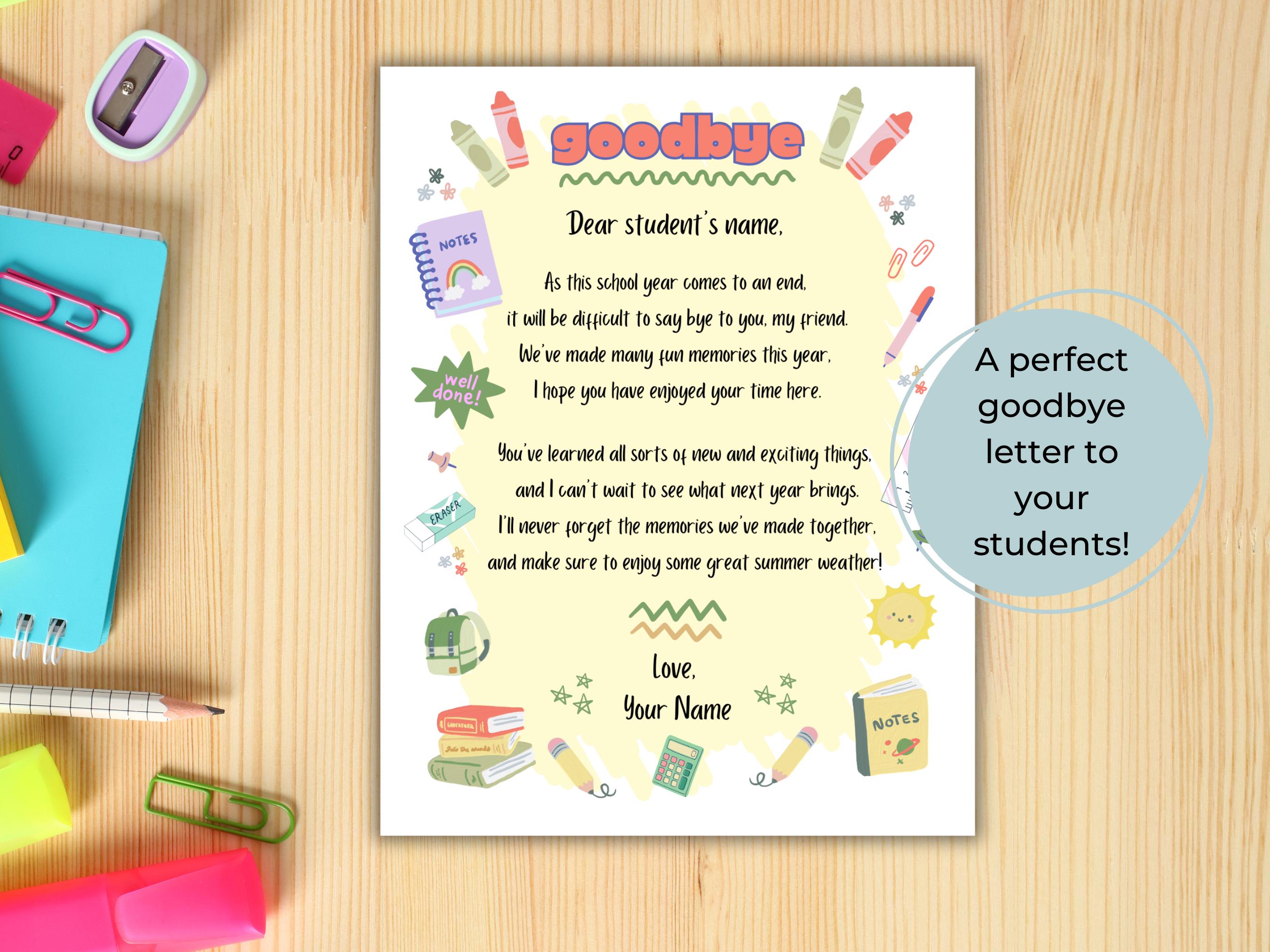 Editable End of Year Poem, End of Year Teacher, End of Year Letter, End ...