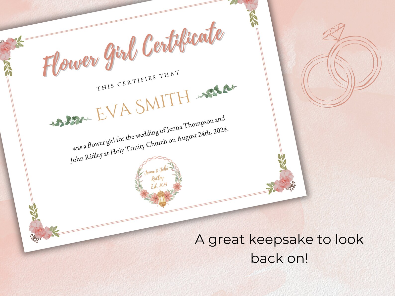 Editable Flower Girl Certificate, Flower Girl Gift, Wedding Keepsake ...