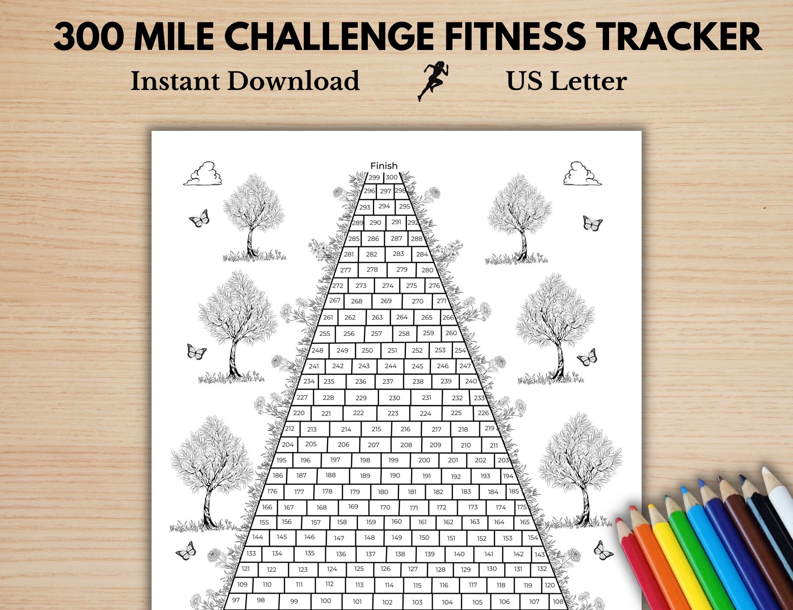 300 Mile Challenge Fitness Tracker Instant Download Exercise Tracker ...